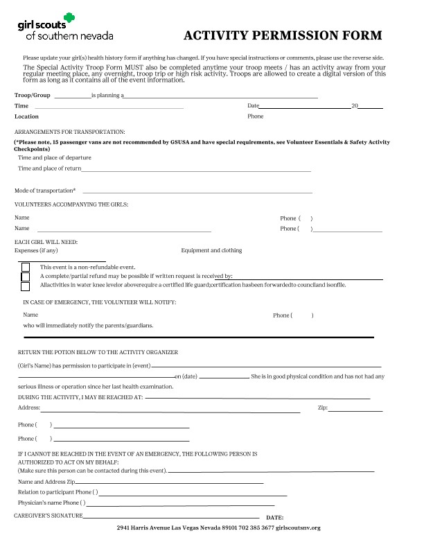 Forms and Documents | Girl Scouts of Southern Nevada